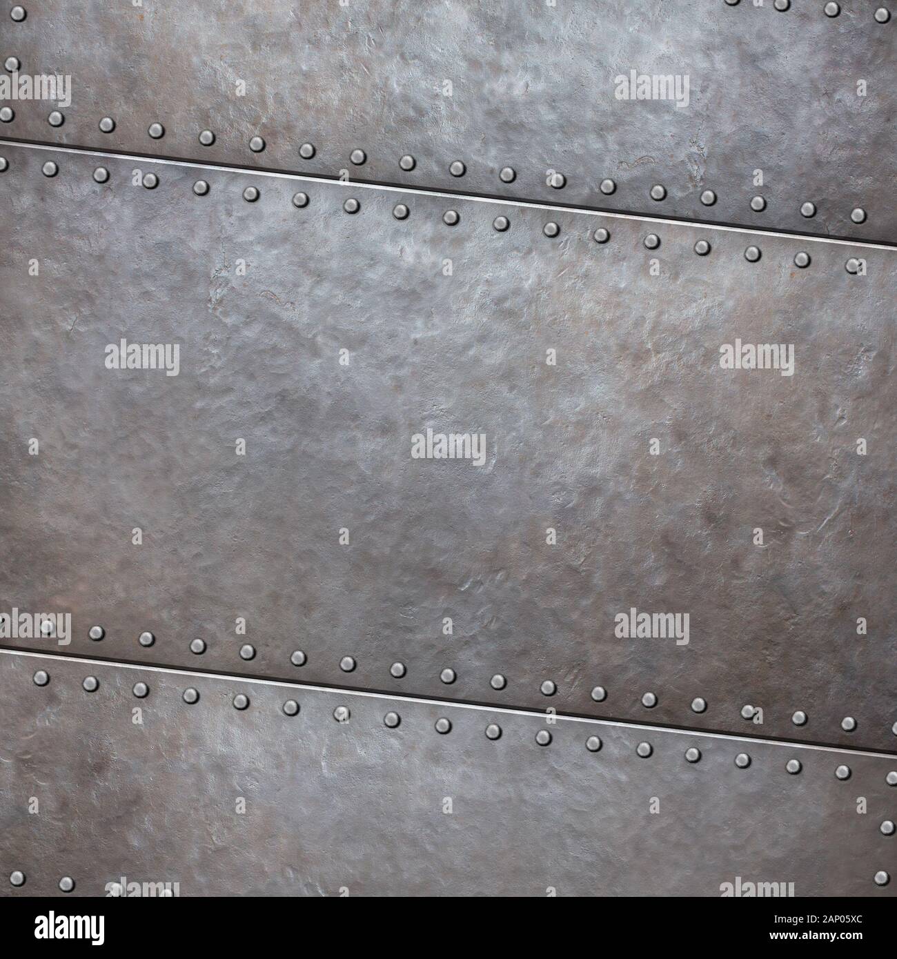 Steel rustic metal plate background with rivets 3d illustration Stock ...