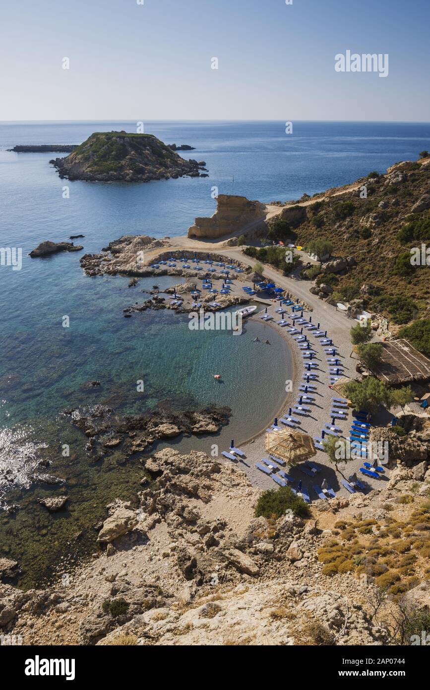 Top view on the Grande Blue Stegna beach (Secret beach), Rhodes, Greece ...