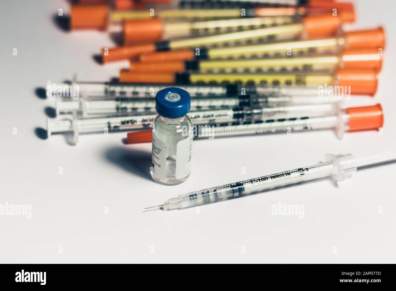 bottle of insulin for diabetes and injection syringe, healthcare ...