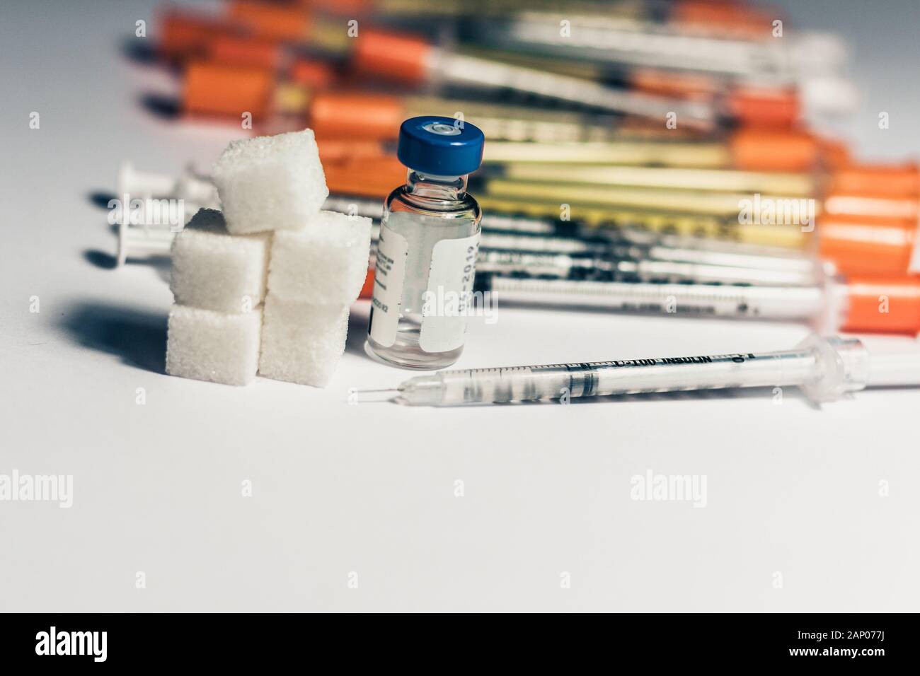bottle of insulin for diabetes and injection syringe, healthcare ...