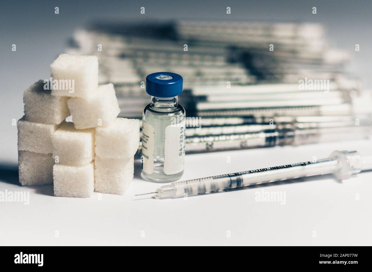 bottle of insulin for diabetes and injection syringe, healthcare ...