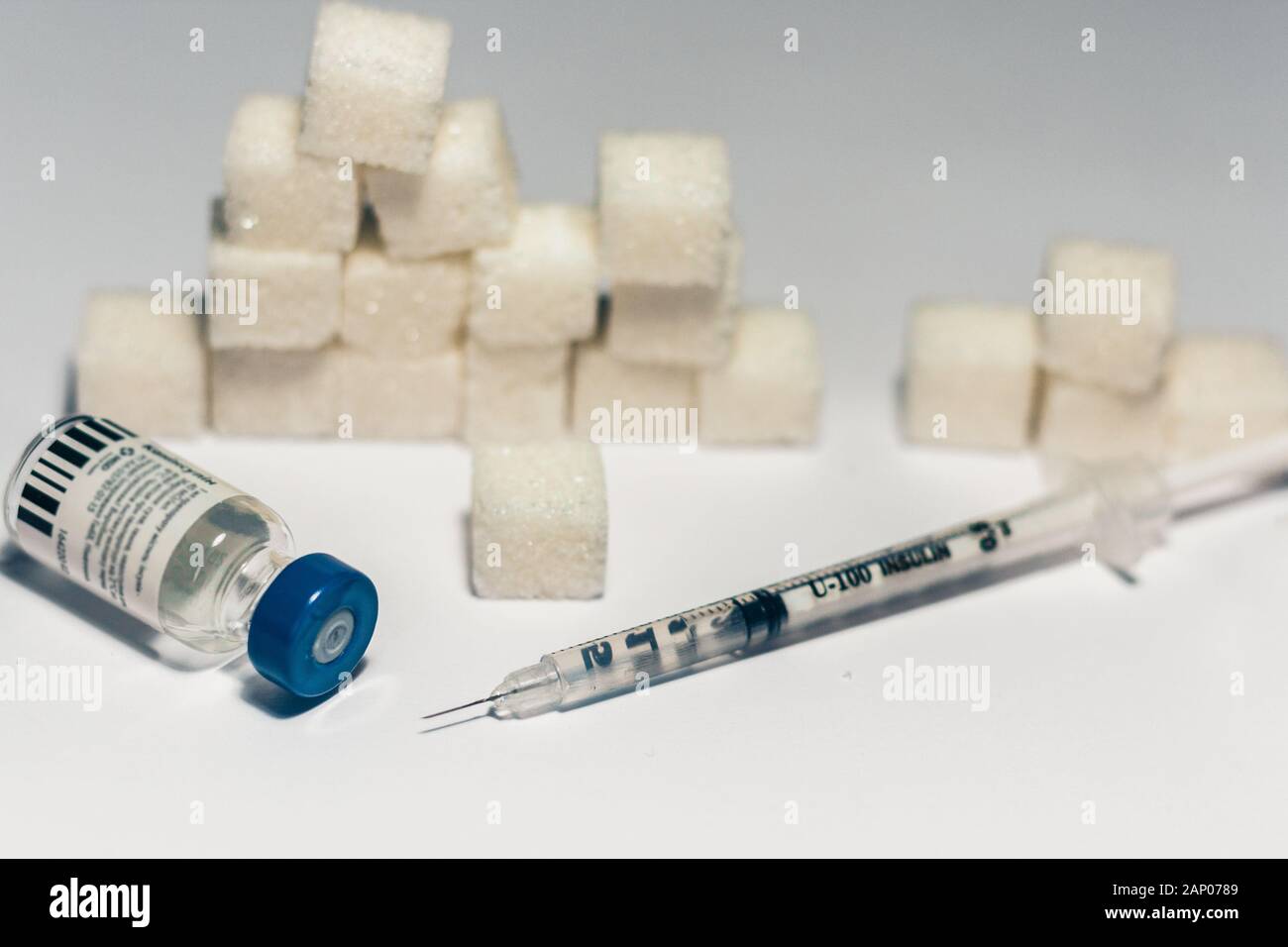 bottle of insulin for diabetes and injection syringe, healthcare ...
