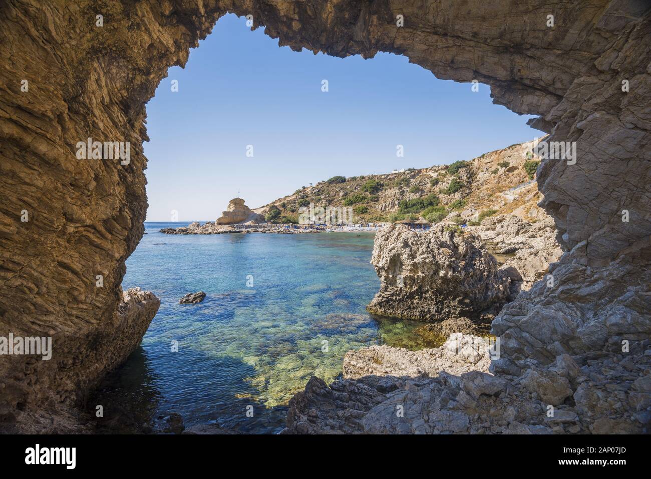 Landscape of Grande Blue Stegna beach (Secret beach), Rhodes, Greece ...