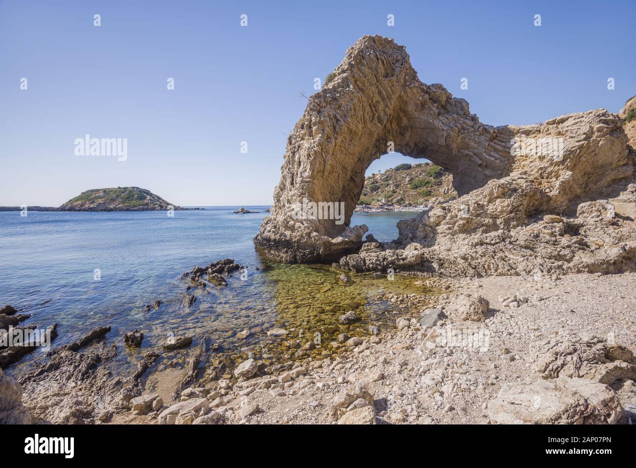 Landscape of Grande Blue Stegna beach (Secret beach), Rhodes, Greece ...