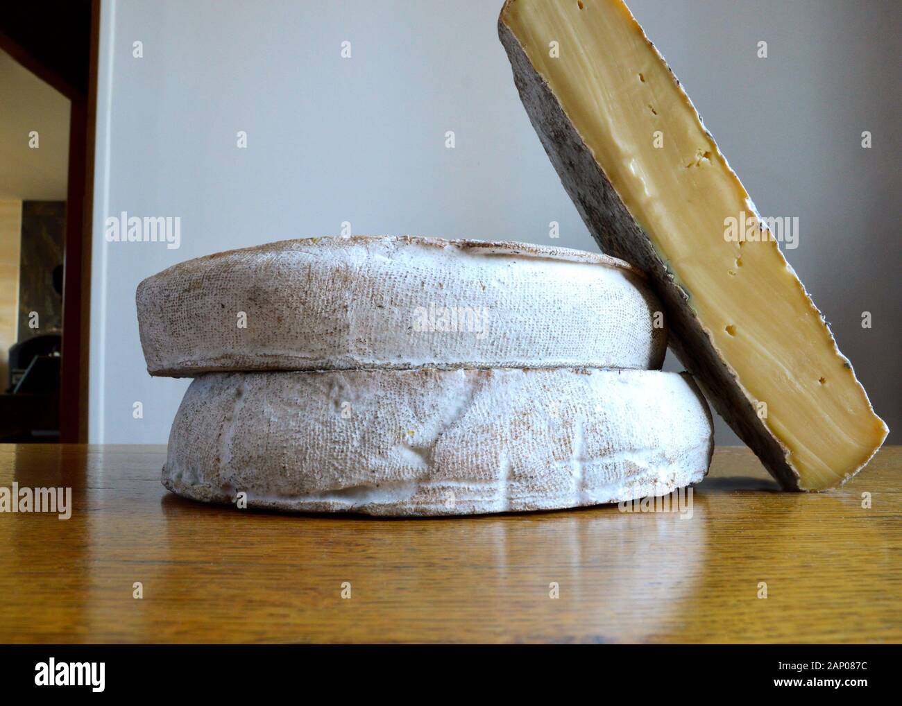 Auvergne cheese, Saint Nectaire, this is mountain cheese Stock Photo ...