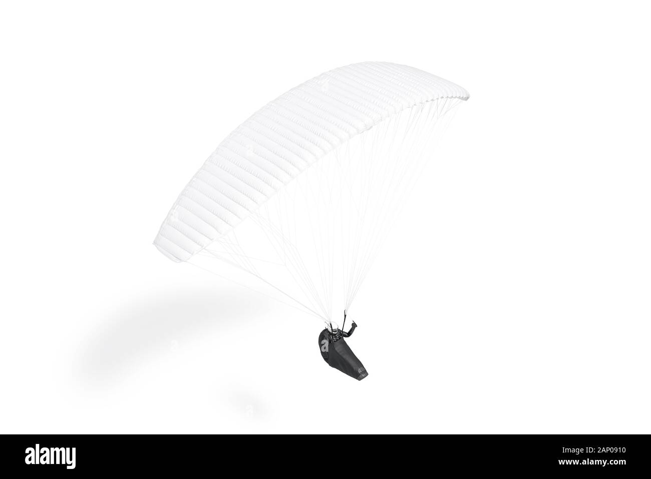 Blank white paraglider with person in harness mockup, side view Stock ...