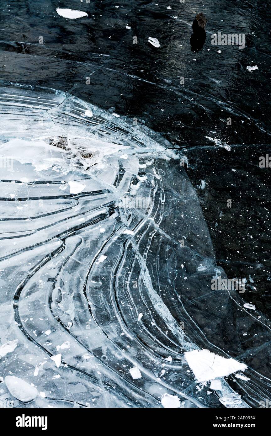 ice structure with beautiful lines on frozen lake Stock Photo - Alamy