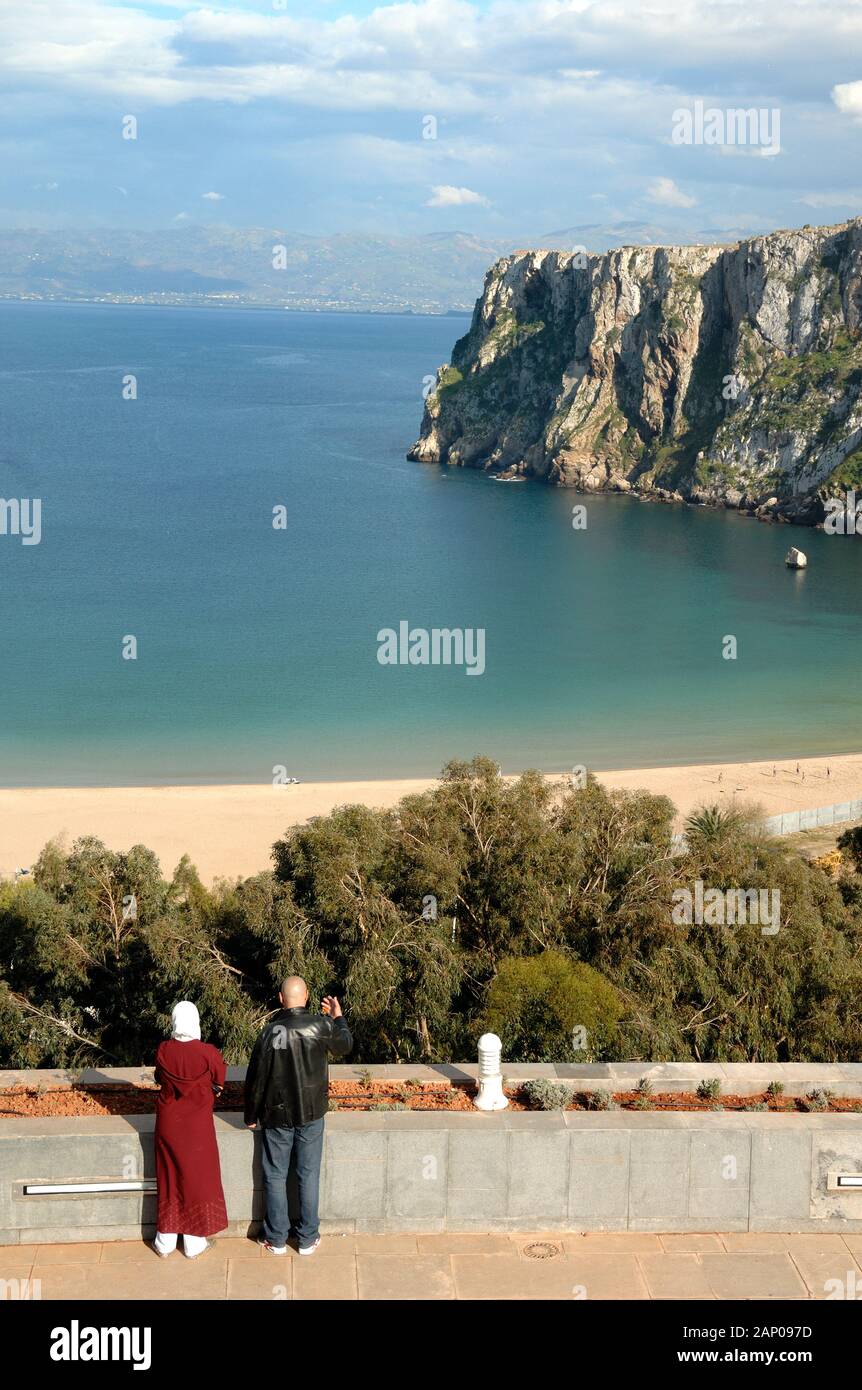 Moroccan Couple & View over Unspoilt Mediterranean Coast & Bay of Al ...