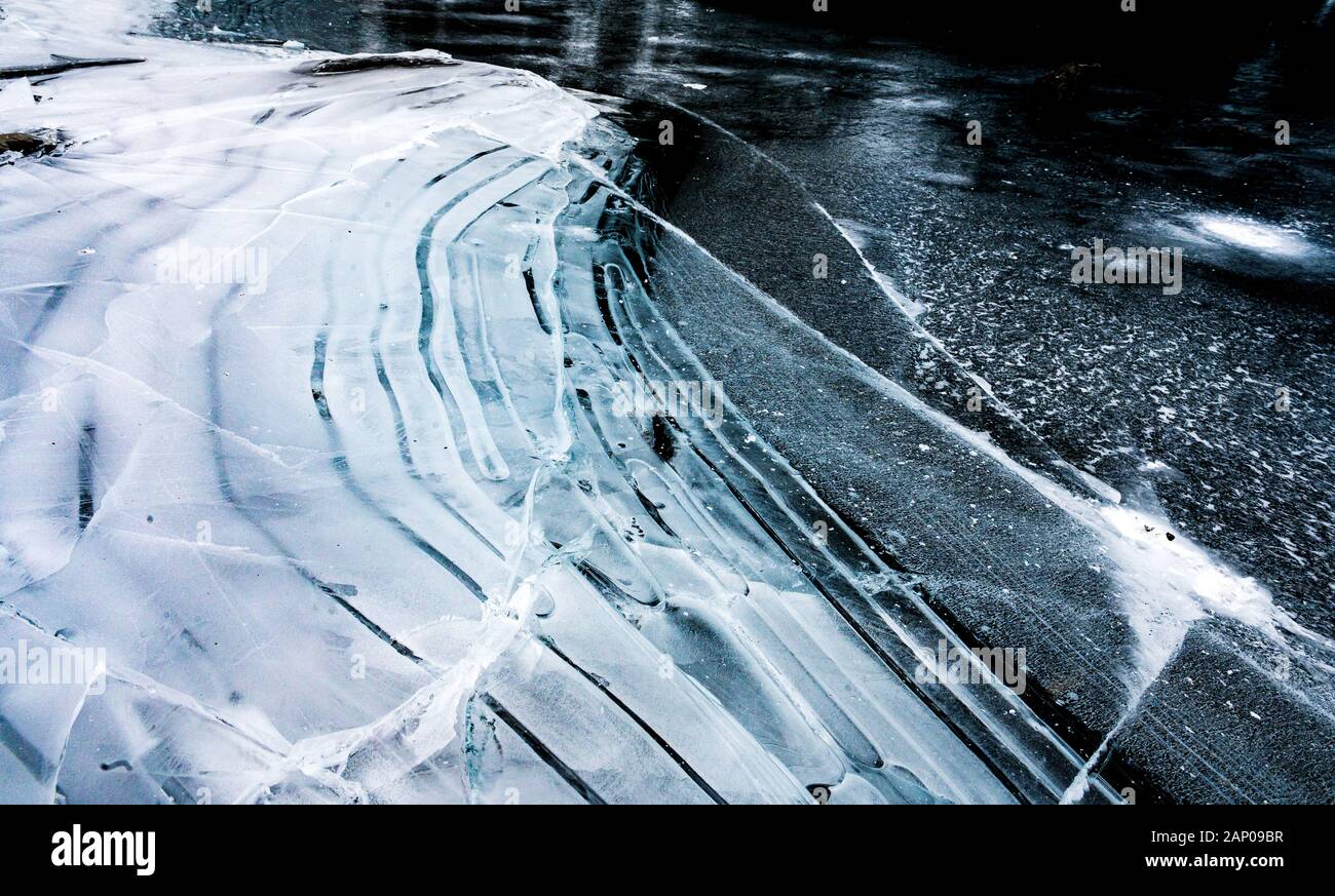 ice structure with beautiful lines on frozen lake Stock Photo - Alamy