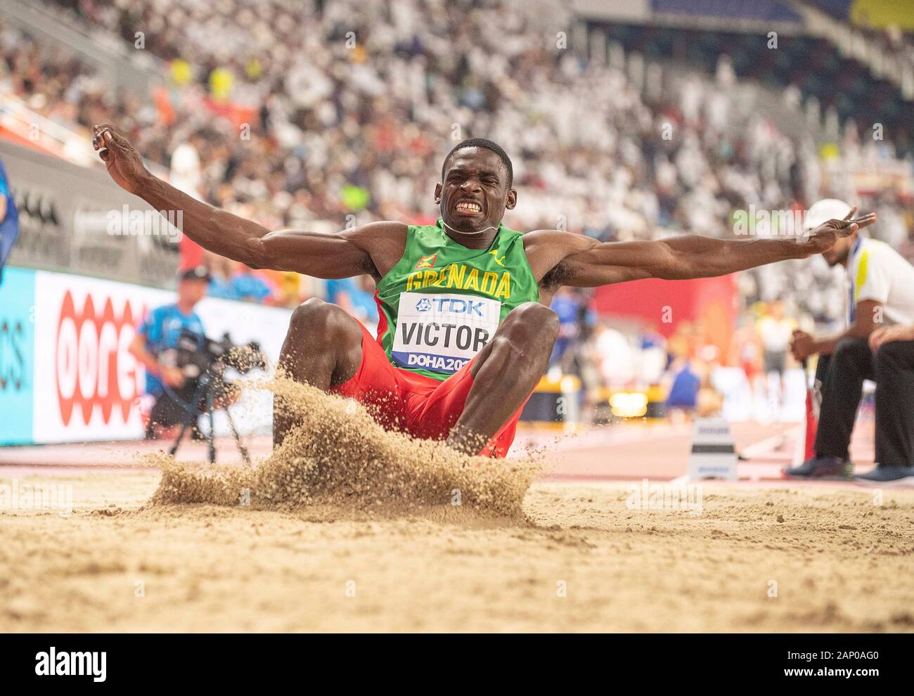 Lindon Victor (GRN) action, decathlon of the men's long jump, on 02.10. ...