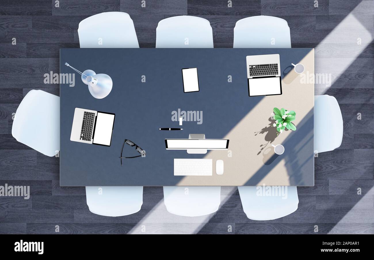 business desktop top view 3d rendering Stock Photo - Alamy