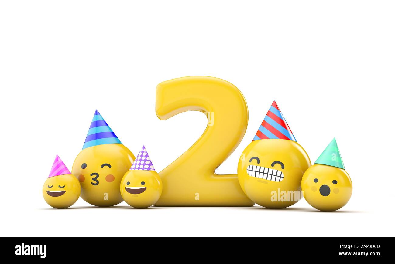 Number 2 emoji birthday party celebration. 3D Render Stock Photo - Alamy