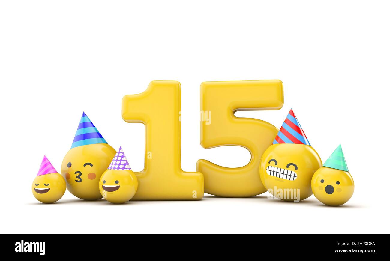 Number 15 emoji birthday party celebration. 3D Render Stock Photo - Alamy