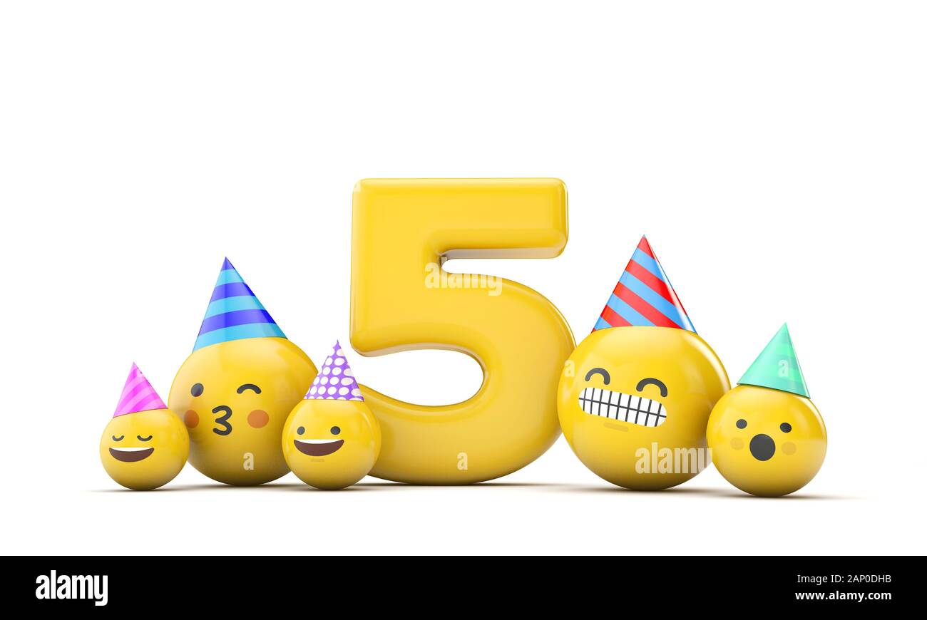 Number 5 emoji birthday party celebration. 3D Render Stock Photo - Alamy