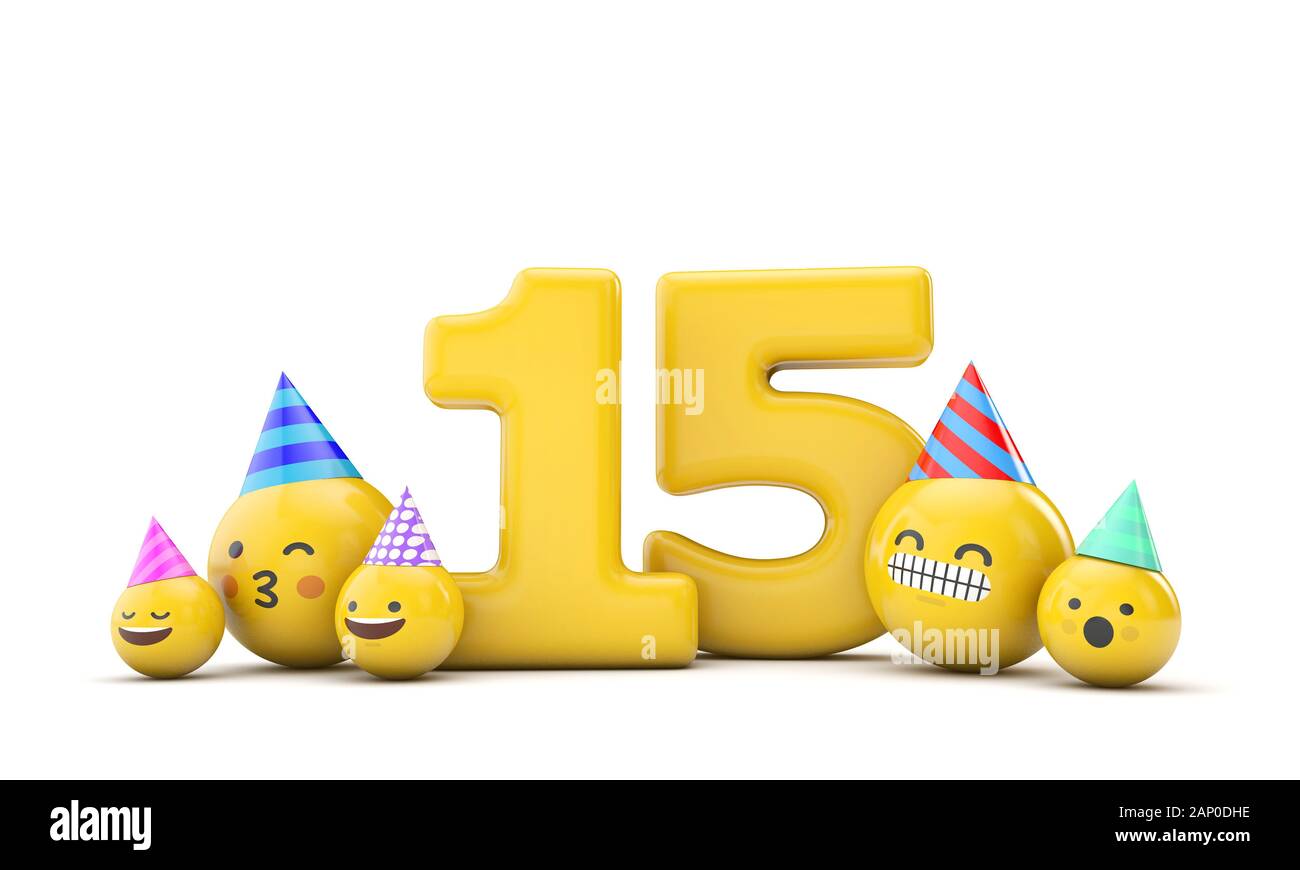 Number 15 emoji birthday party celebration. 3D Render Stock Photo - Alamy