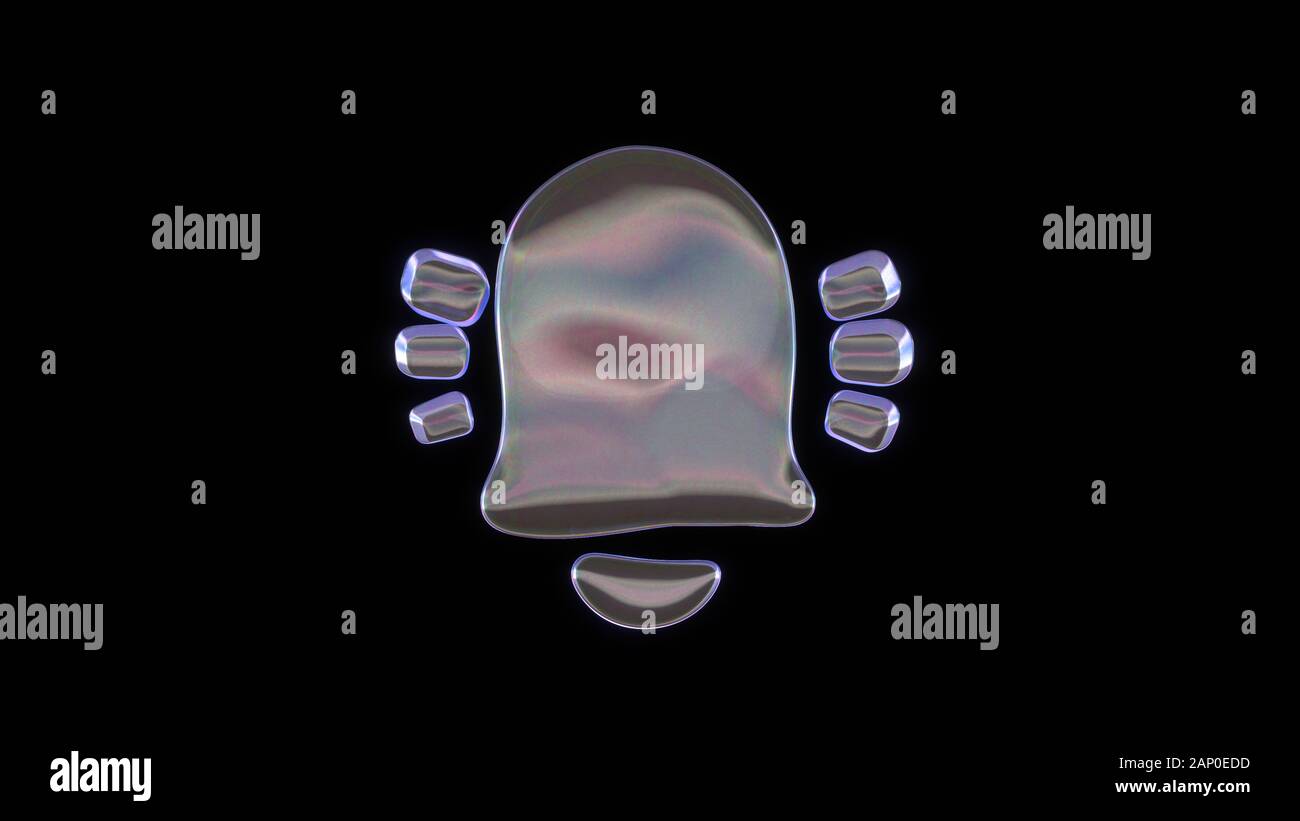 3D rendering of distorted transparent soap bubble in shape of symbol of ...