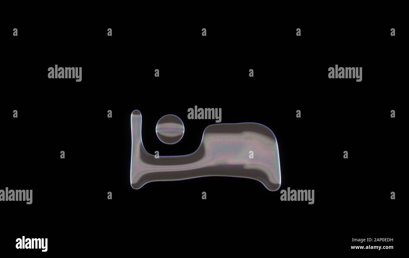 3D rendering of distorted transparent soap bubble in shape of symbol of ...