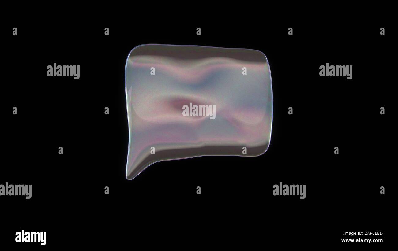 3D rendering of distorted transparent soap bubble in shape of symbol of ...