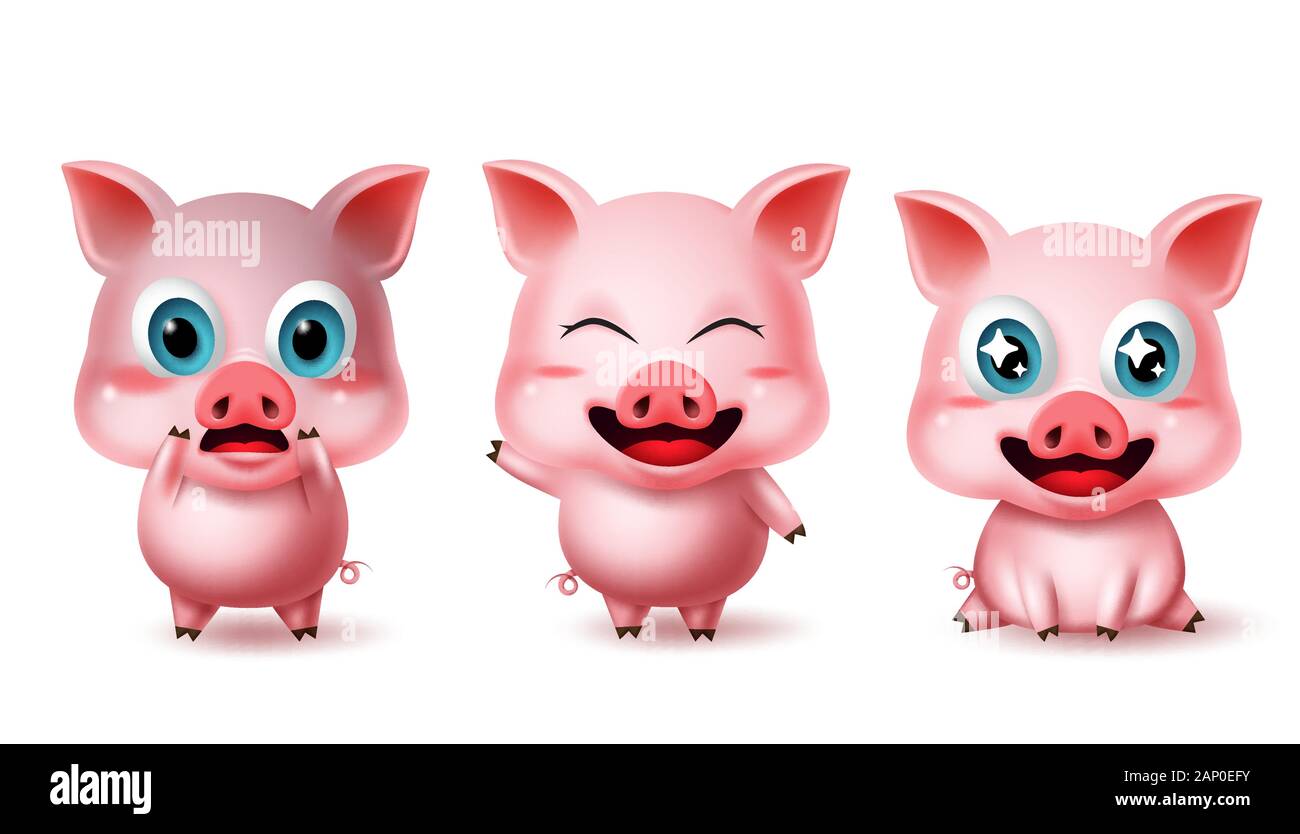 Pig animal characters vector set. Pigs character 3d avatar emoji in ...