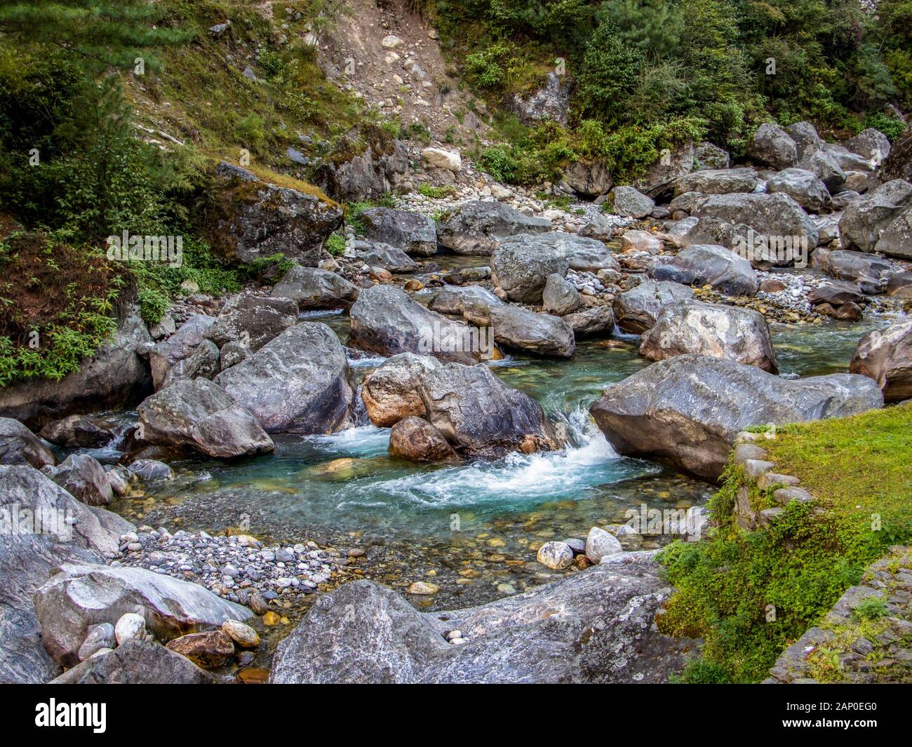 Mountain river in the Himalaya area in Nepal Stock Photo - Alamy