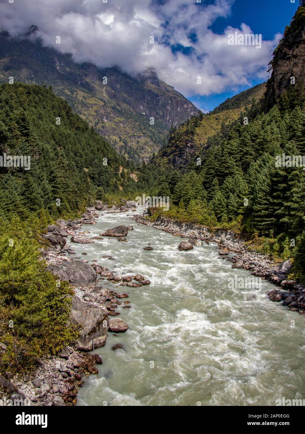 Mountain river in the Himalaya area in Nepal Stock Photo - Alamy