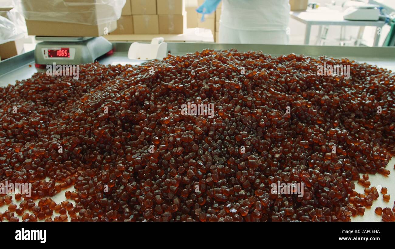 Racks with trays of jelly candies in the factory candies Stock Photo ...