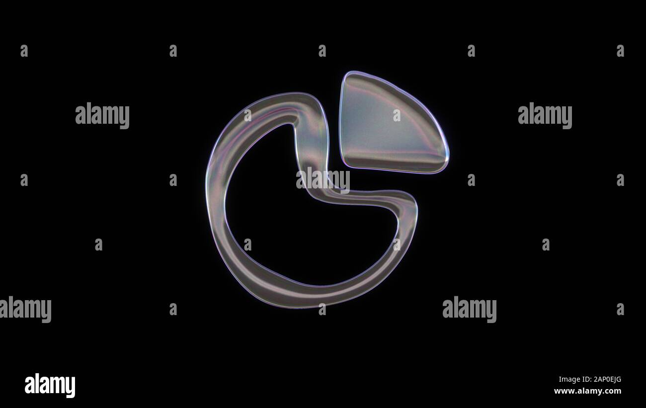 3D rendering of distorted transparent soap bubble in shape of symbol of ...