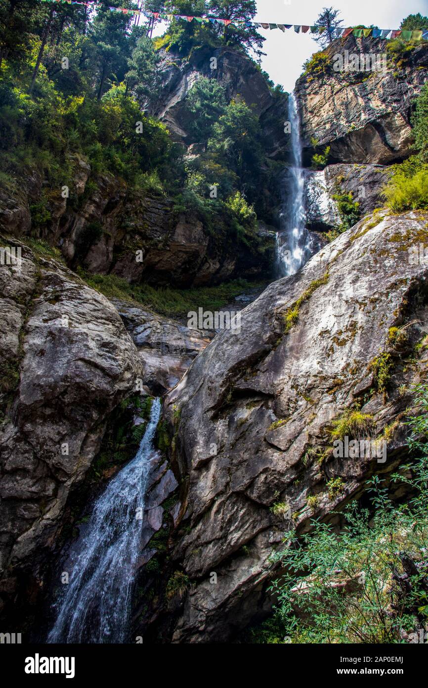 Waterfall in the Himalaya area in Nepal Stock Photo - Alamy