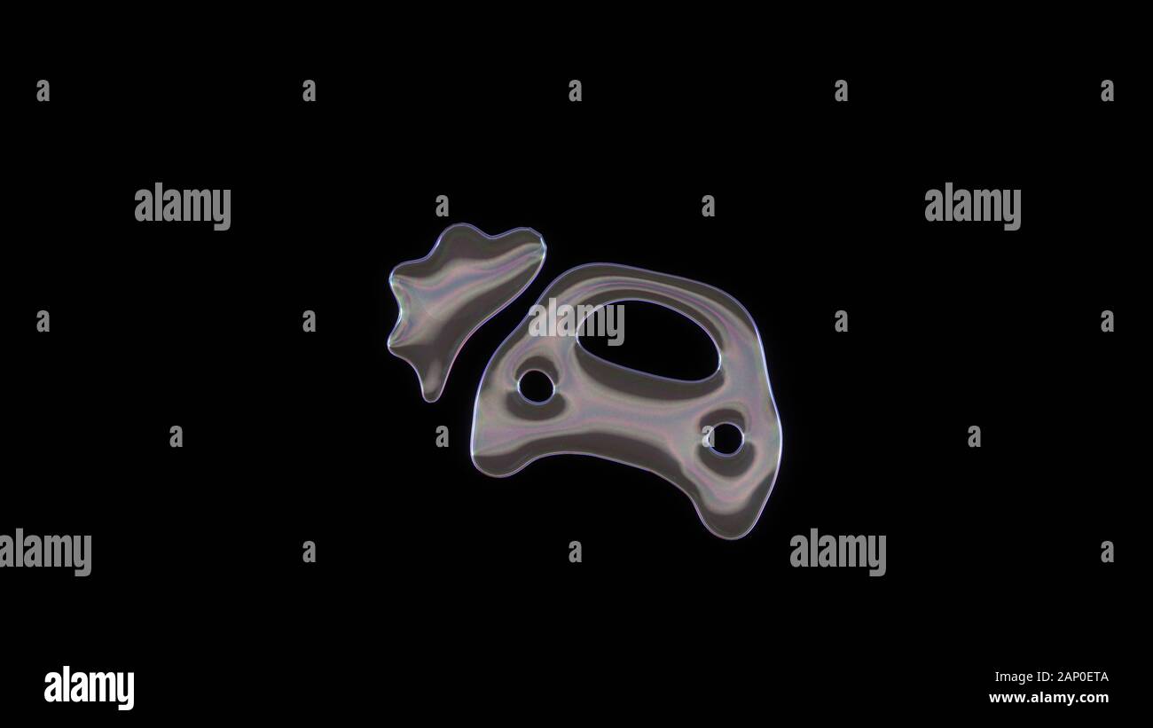 3D rendering of distorted transparent soap bubble in shape of symbol of ...