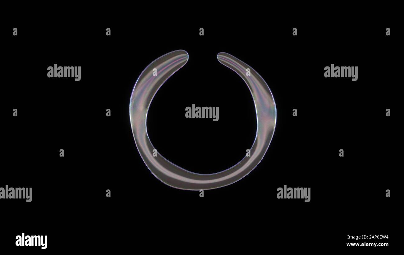 3D rendering of distorted transparent soap bubble in shape of symbol of ...