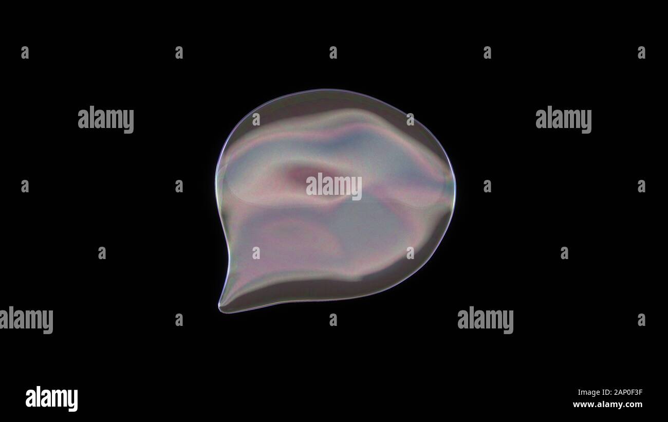 3D rendering of distorted transparent soap bubble in shape of symbol of ...