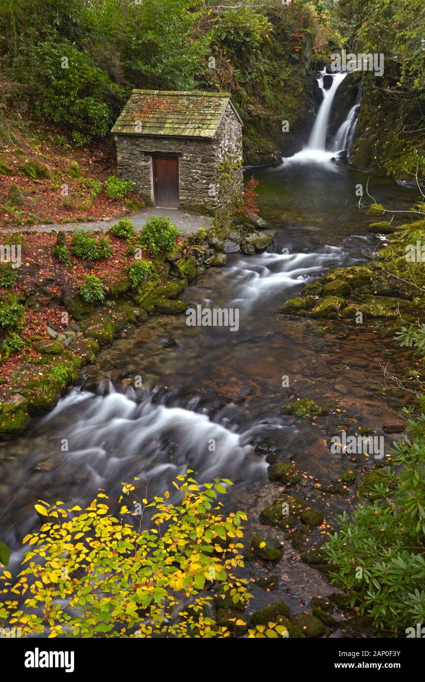 Rydal Falls and the summerhouse for viewing the falls which is known as ...