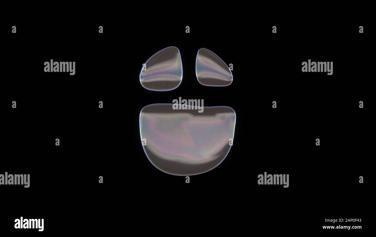 3D rendering of distorted transparent soap bubble in shape of symbol of ...