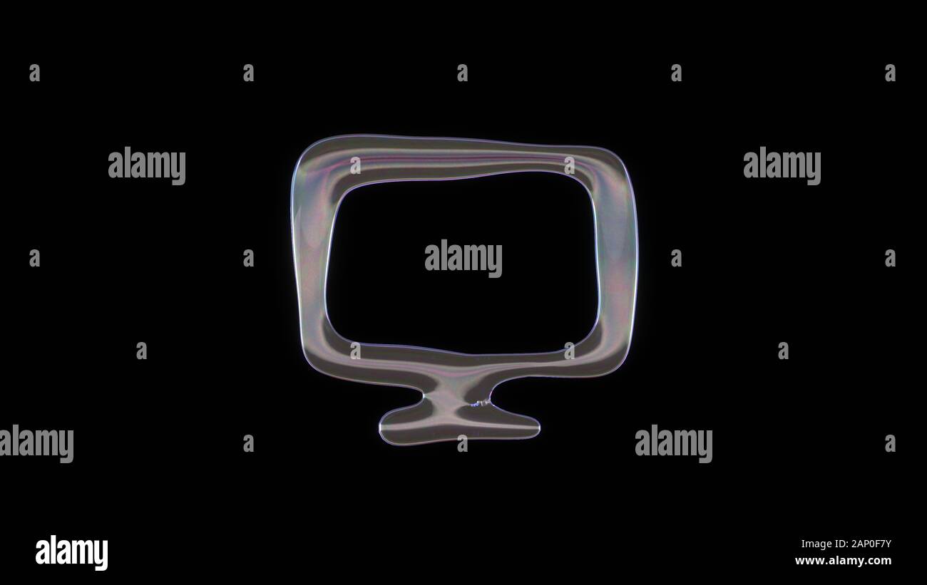 3D rendering of distorted transparent soap bubble in shape of symbol of ...