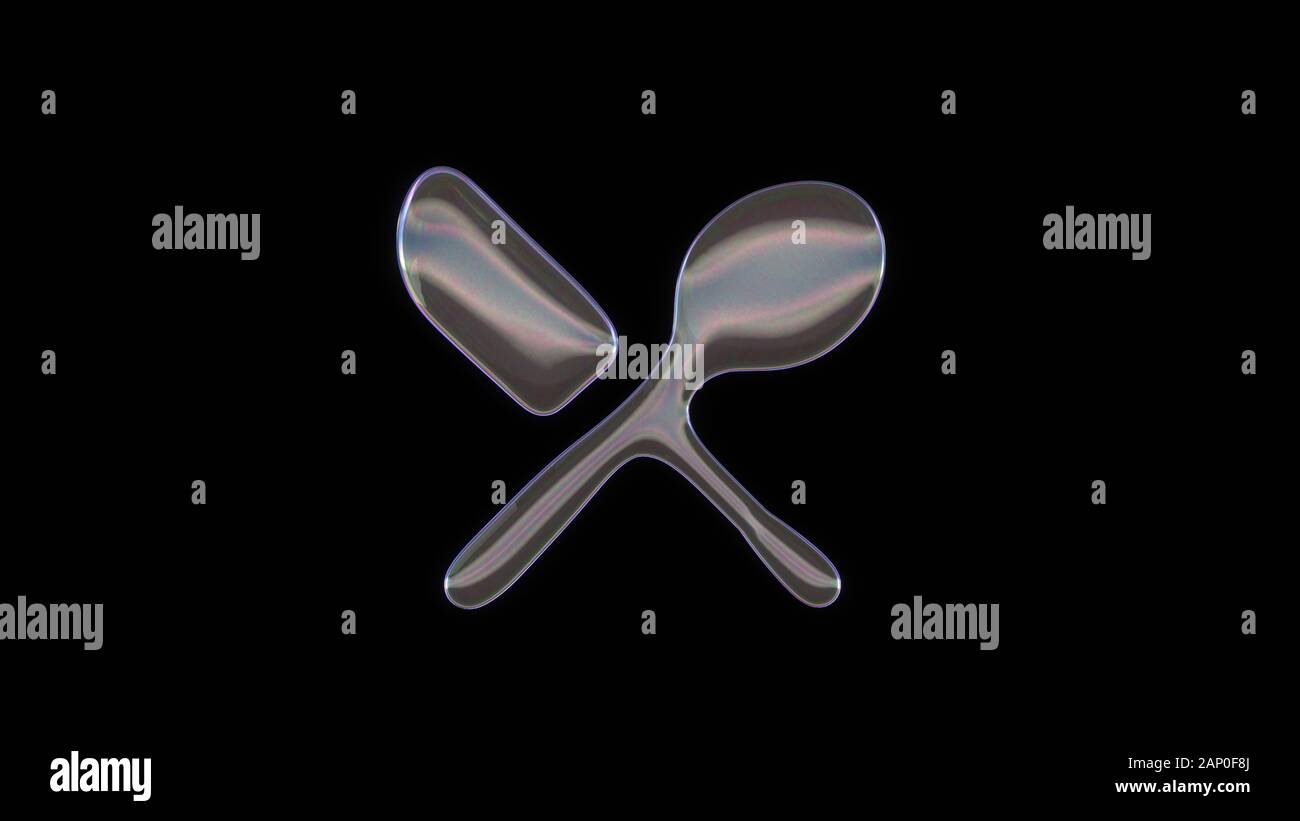 3D rendering of distorted transparent soap bubble in shape of symbol of ...
