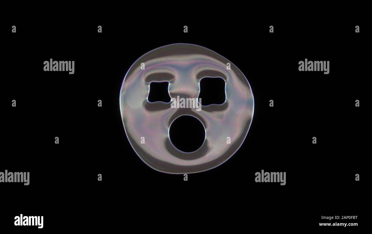 3D rendering of distorted transparent soap bubble in shape of symbol of ...
