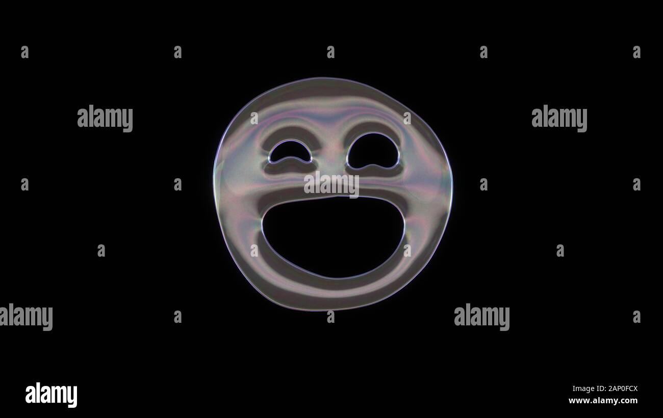 3D rendering of distorted transparent soap bubble in shape of symbol of ...