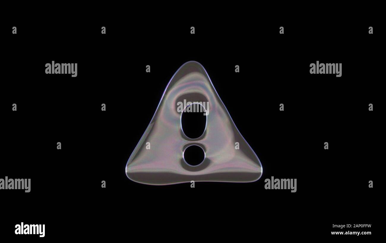 3D rendering of distorted transparent soap bubble in shape of symbol of ...