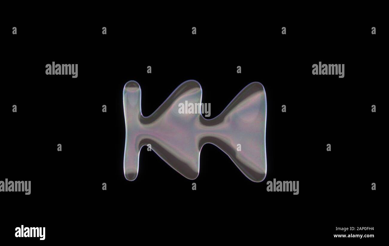 3D rendering of distorted transparent soap bubble in shape of symbol of ...