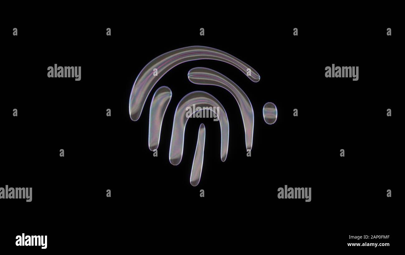 3D rendering of distorted transparent soap bubble in shape of symbol of ...