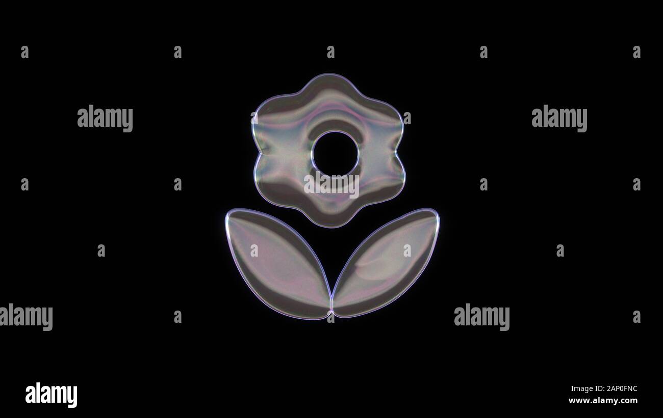 3D rendering of distorted transparent soap bubble in shape of symbol of ...