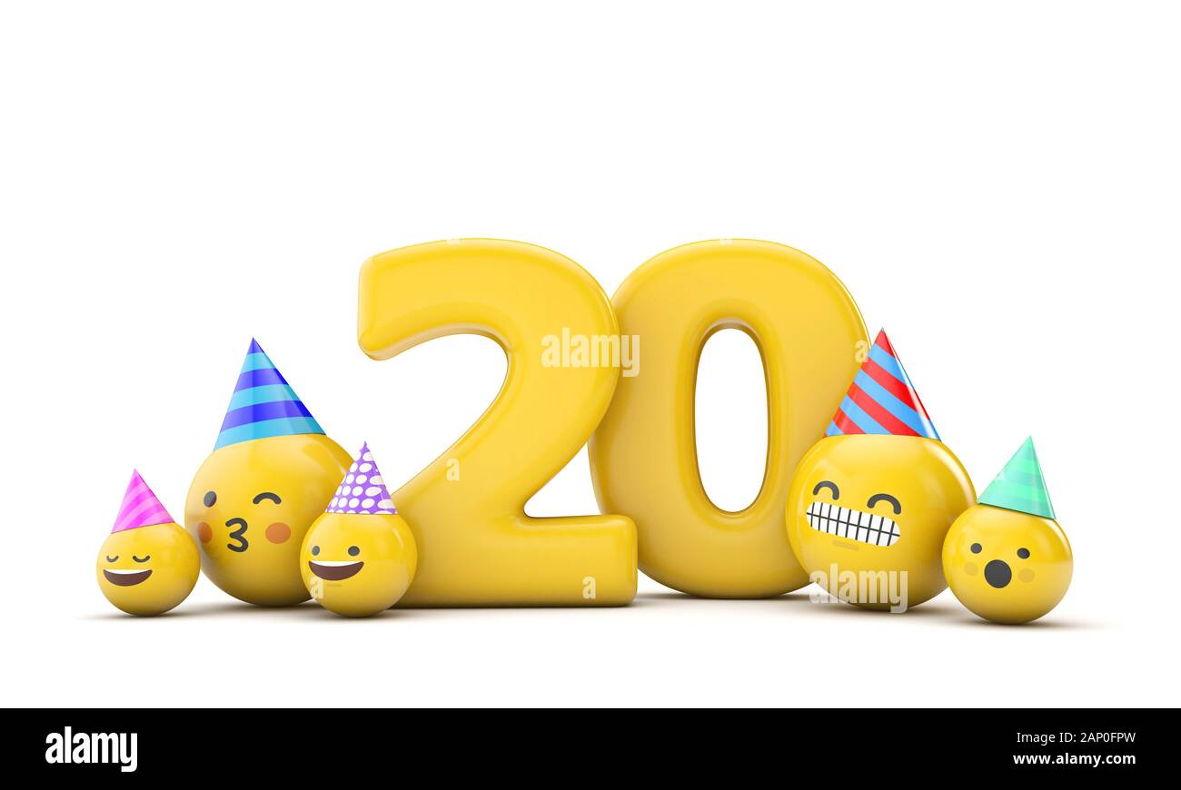 Number 20 emoji birthday party celebration. 3D Render Stock Photo - Alamy