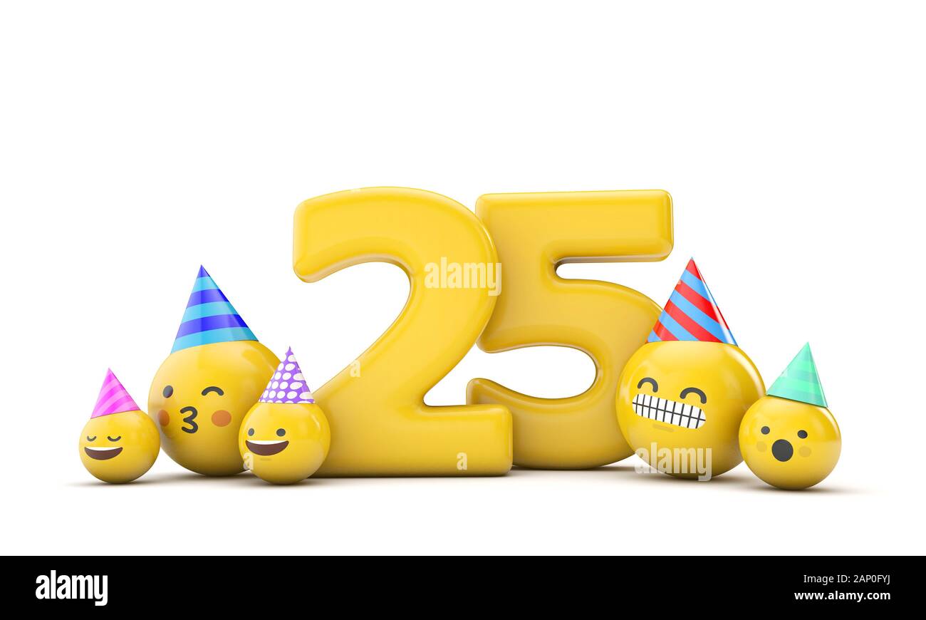 Number 25 emoji birthday party celebration. 3D Render Stock Photo - Alamy