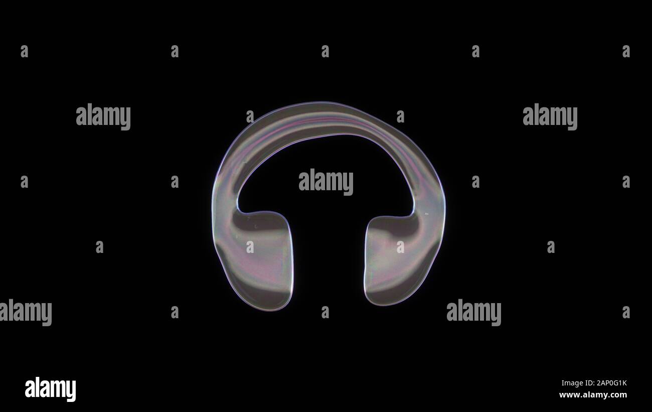 3D rendering of distorted transparent soap bubble in shape of symbol of ...