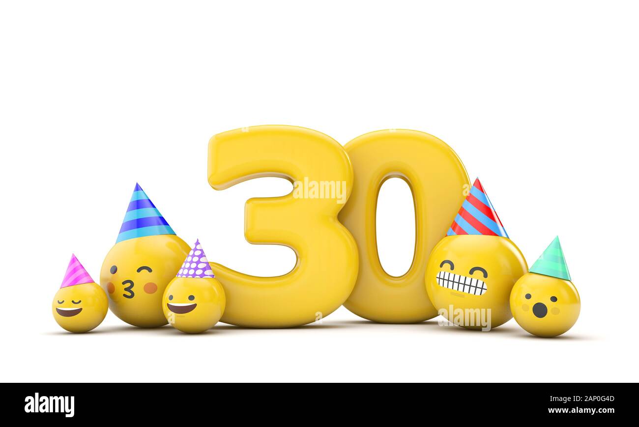 Number 30 emoji birthday party celebration. 3D Render Stock Photo - Alamy