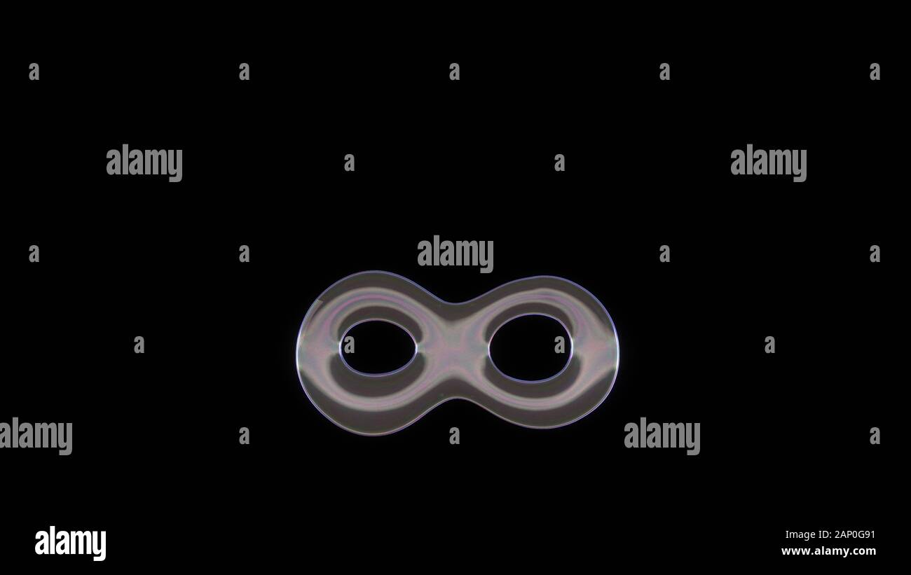 3D rendering of distorted transparent soap bubble in shape of symbol of ...