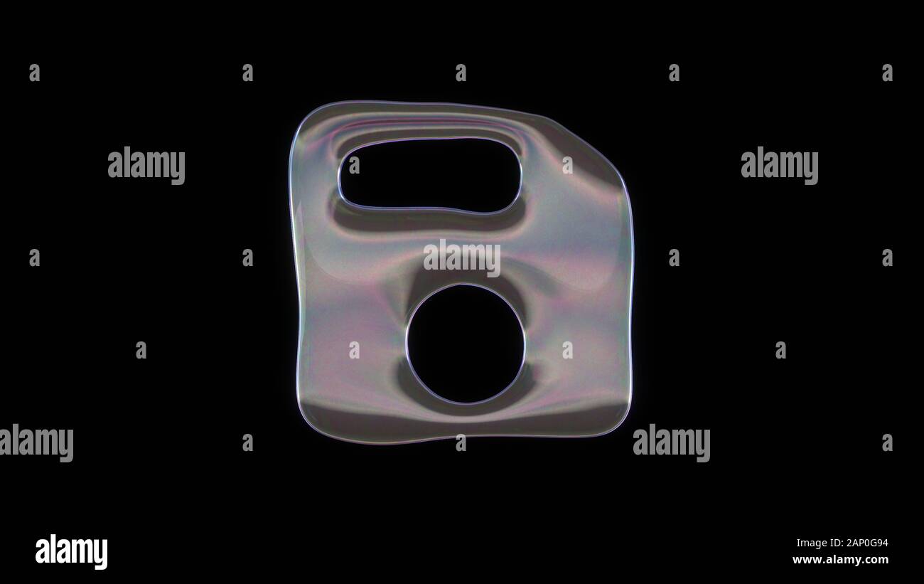 3D rendering of distorted transparent soap bubble in shape of symbol of ...