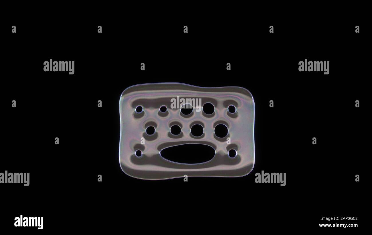 3D rendering of distorted transparent soap bubble in shape of symbol of ...