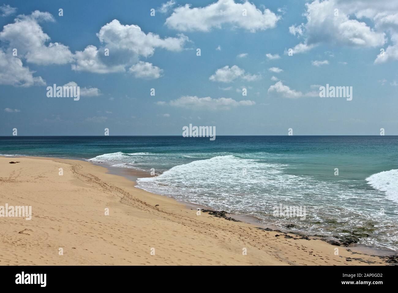 Beach landscape, blue sea, cloudy sky, no people Stock Photo - Alamy