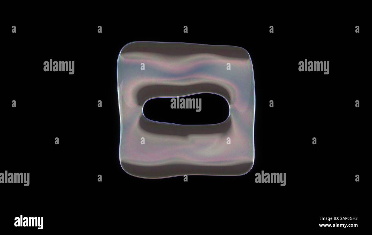 3D rendering of distorted transparent soap bubble in shape of symbol of ...